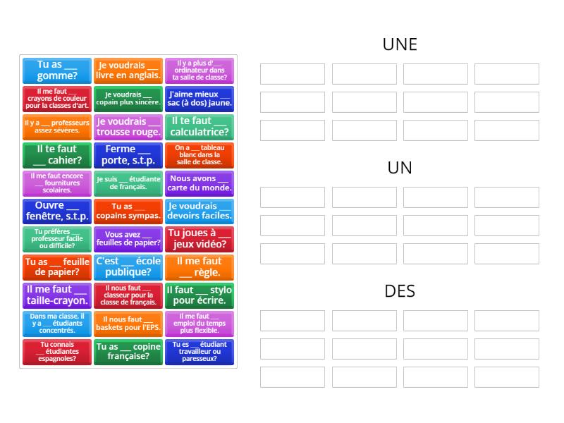 un / une / des - Group sort