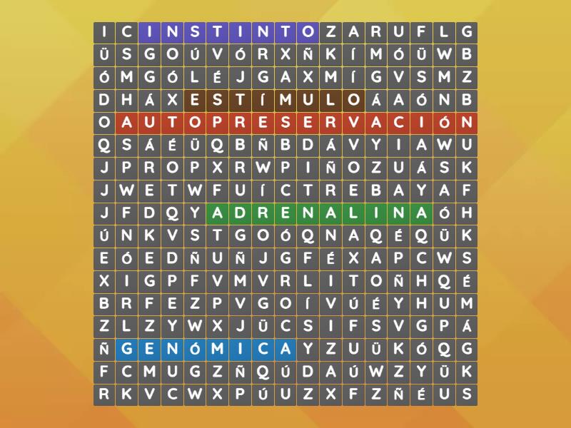 Sopa de letras evolución y adaptación - Wordsearch