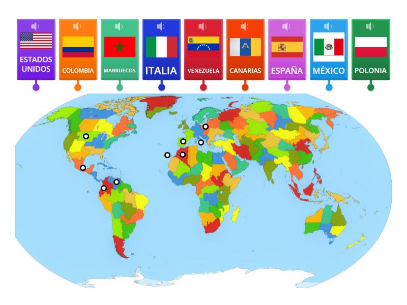 MAPA MUNDI Y BANDERAS - Diagrama con etiquetas