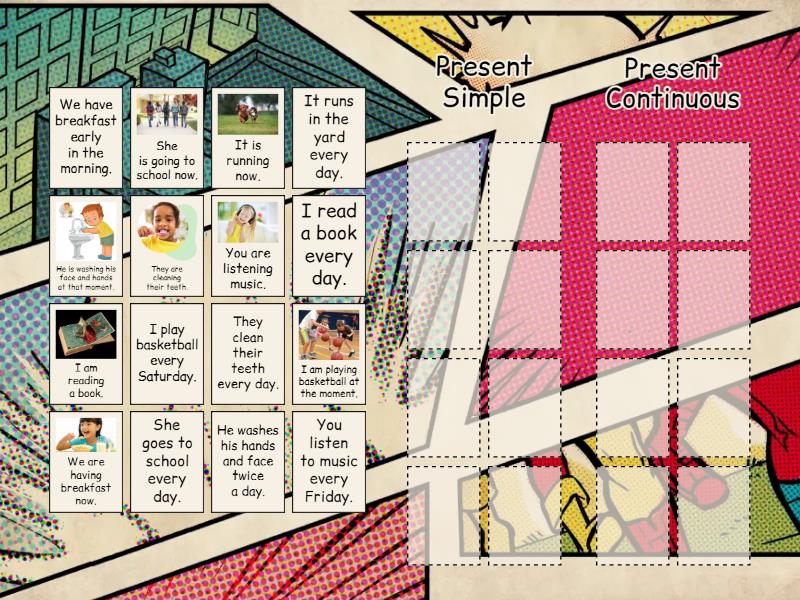 Grammar, Present Simple&Continuous - Group sort