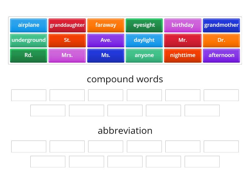 Third Grade/ Spelling Quiz/ Compound and Abbreviation - Group sort