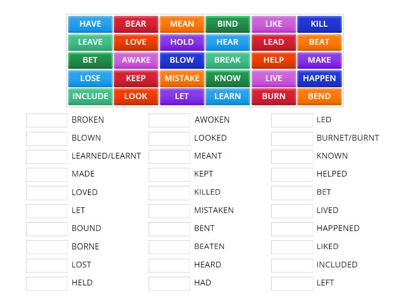 VERBO FORMA BASE/PARTICIPIO 2 - Une las parejas