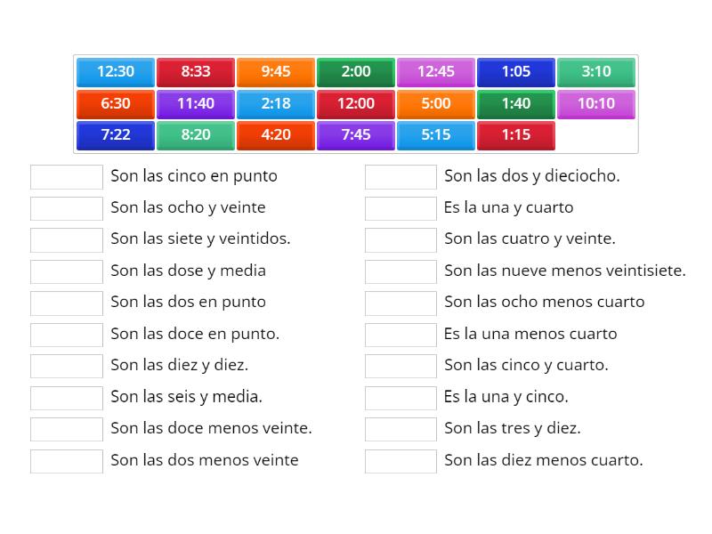 Telling time - Qué hora es? - Match up