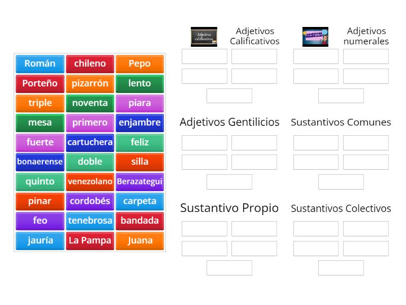 ADJETIVOS (CALIFICATIVOS, NUMERALES O GENTILICIOS) Sustantivos (común, propio o Colectivo). Miss ...