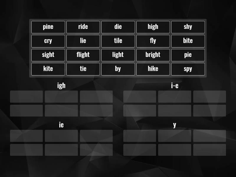 Vowel Team Long I: igh, i_e, ie, y - Group sort