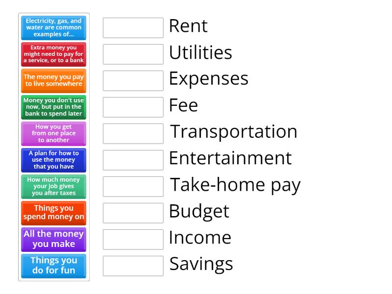 Budgeting Vocabulary 1 - Match up