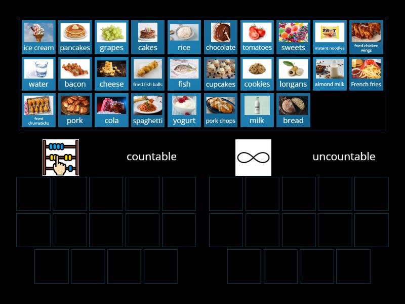 Countable and uncountable snacks and drinks - Group sort