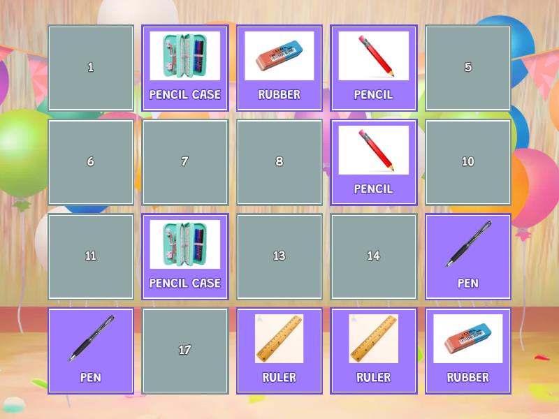 School objects Memo - Matching pairs