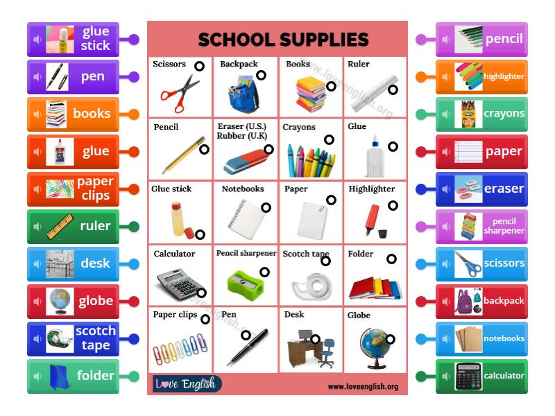 School supplies- utiles escolares - Labelled diagram