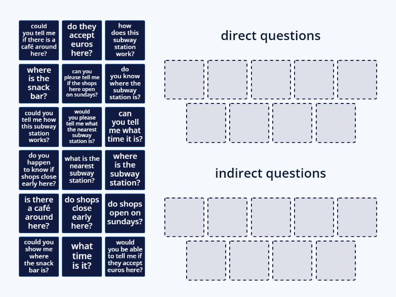 pre adv 1 u7: indirect questions - Group sort