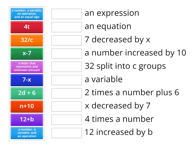 Algebra - Match up