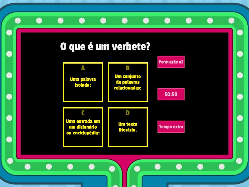 Gênero textual - VERBETE - Gameshow quiz