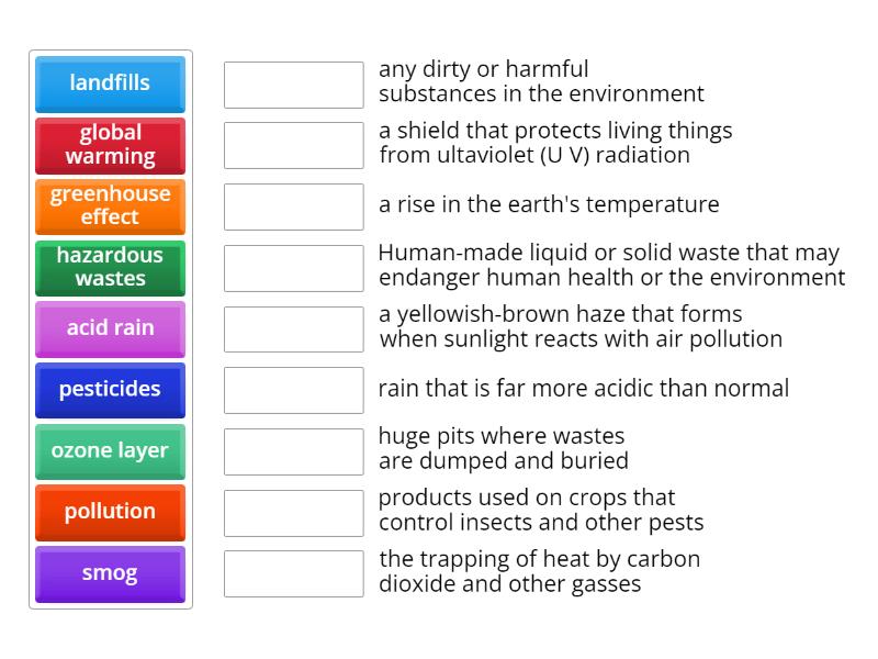 Environmental Health Vocabulary - Match up