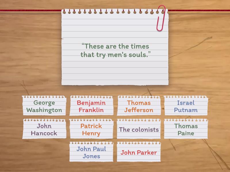 American Revolution Quotes - Find the match