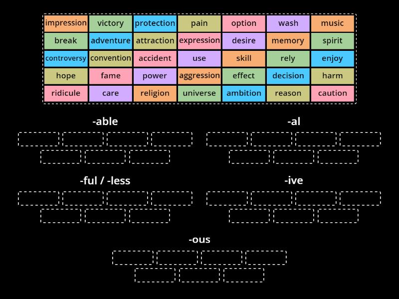 Adjective suffixes B2 - Group sort