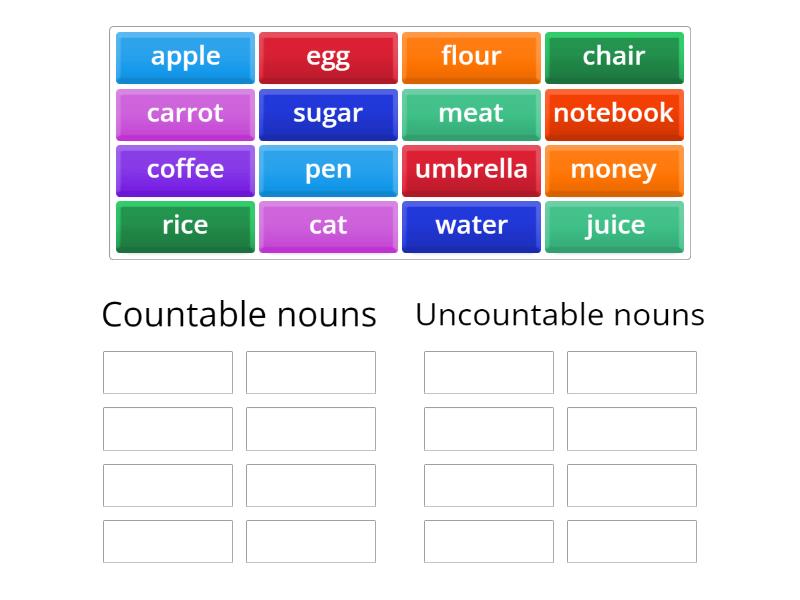 Countable and Uncountable nouns - Group sort