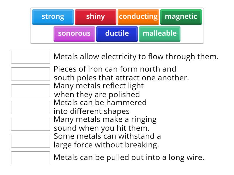 metals characteristic - Match up