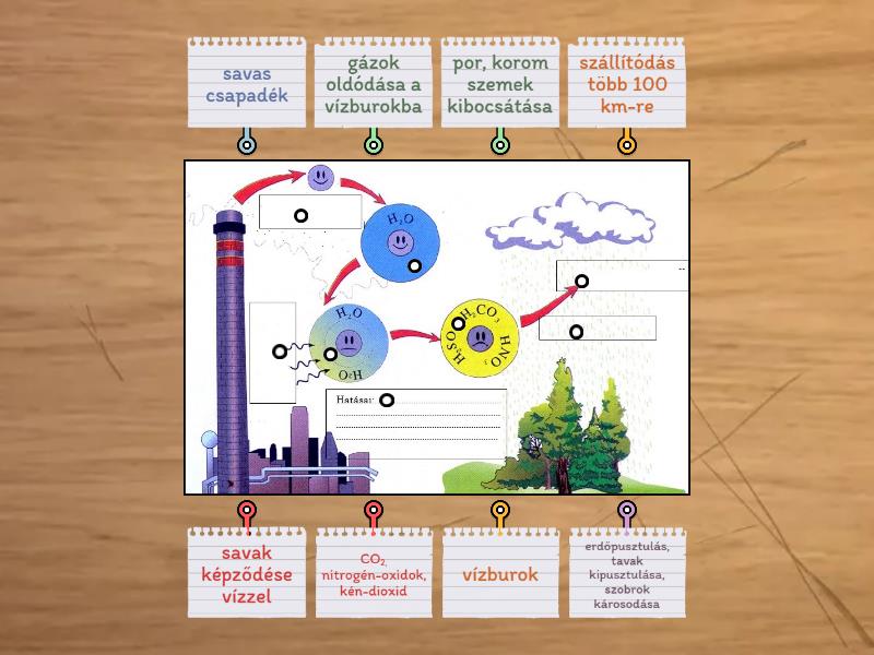 Savas eső kialakulása, károsító hatásai - Labelled diagram