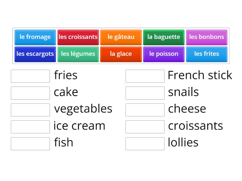 Year 8 Food French - Match up