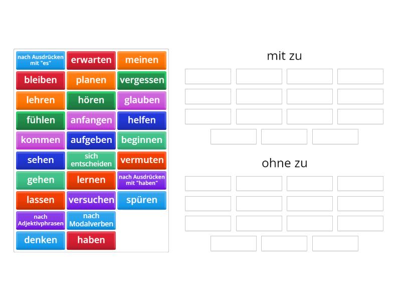 Infinitiv mit und ohne zu - Group sort