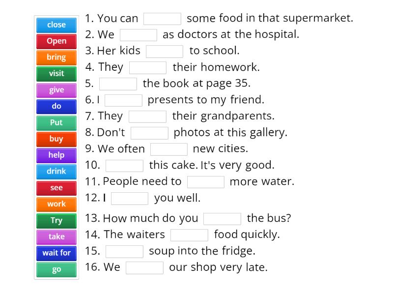 Main verbs 1 starter - Complete the sentence