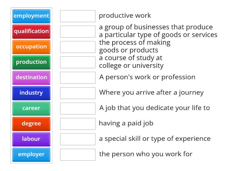 World of Work definition match - Match up