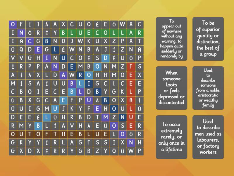 BLUE IDIOMS WORD SEARCH - Wordsearch