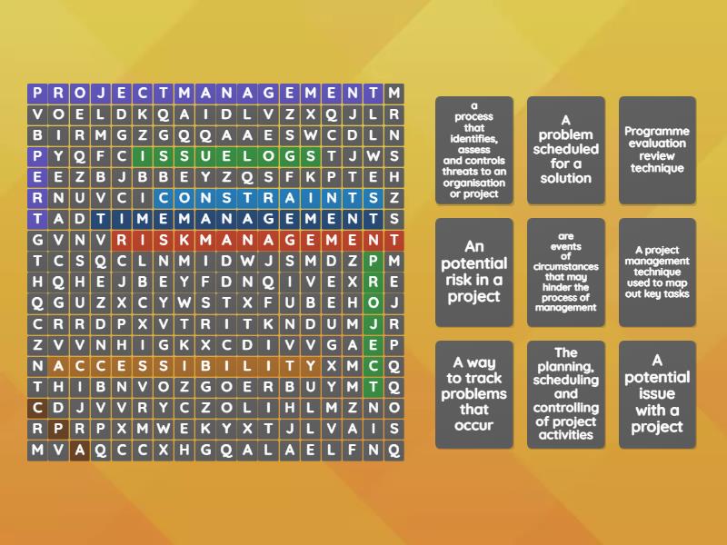 Principles of project management - Wordsearch