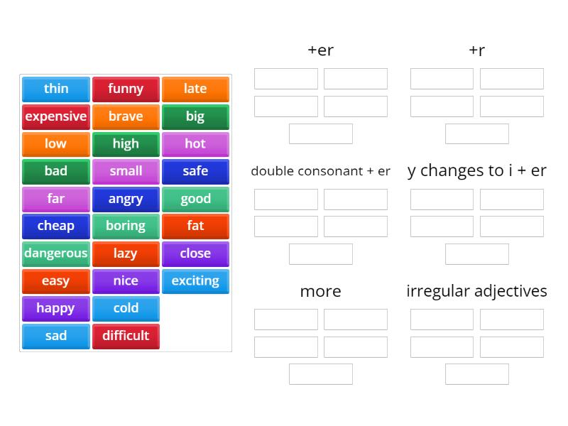 Comparative adjectives sorting - Group sort