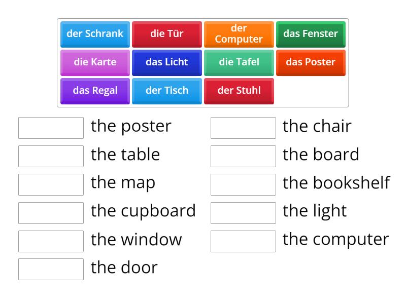 Classroom furniture in German - Match up