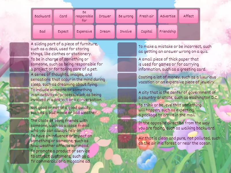 Vocabulary Matching Game - Match up
