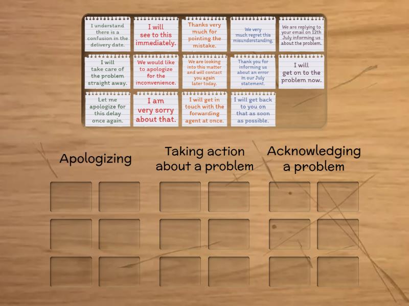 Taking action & Apologizing - Group sort