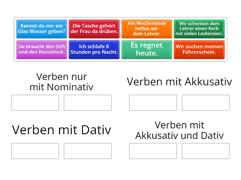 Valenz von Verben | Nominativ, Akkusativ, Dativ, Akkusativ/Dativ - Group sort