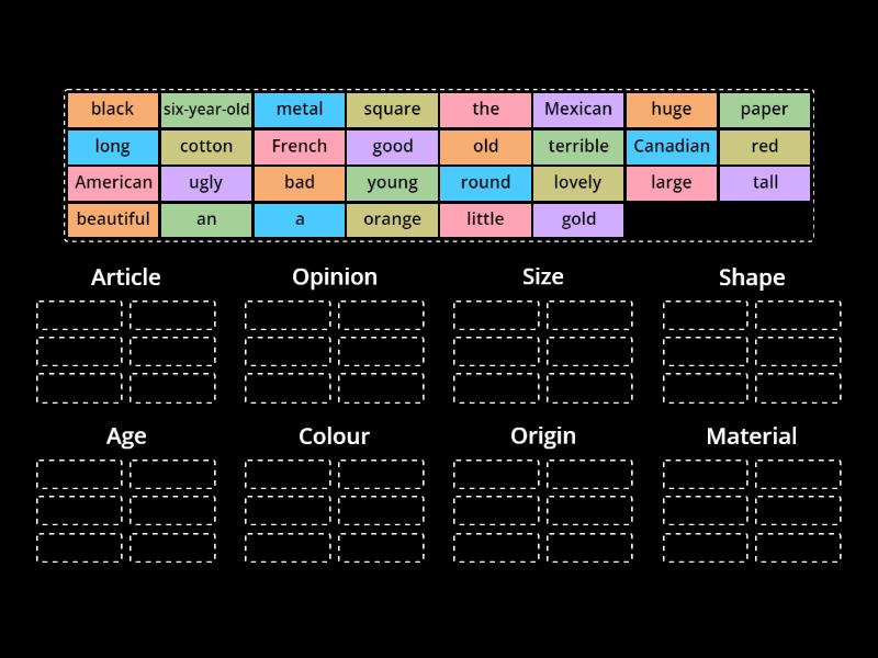 Adjective order - Group sort