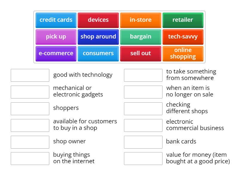 Unit 2 - E-shopping - Match the words with the correct definitions - Match up