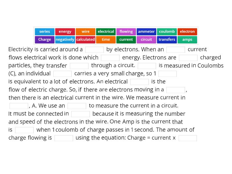 Electrical current and charge - Complete the sentence