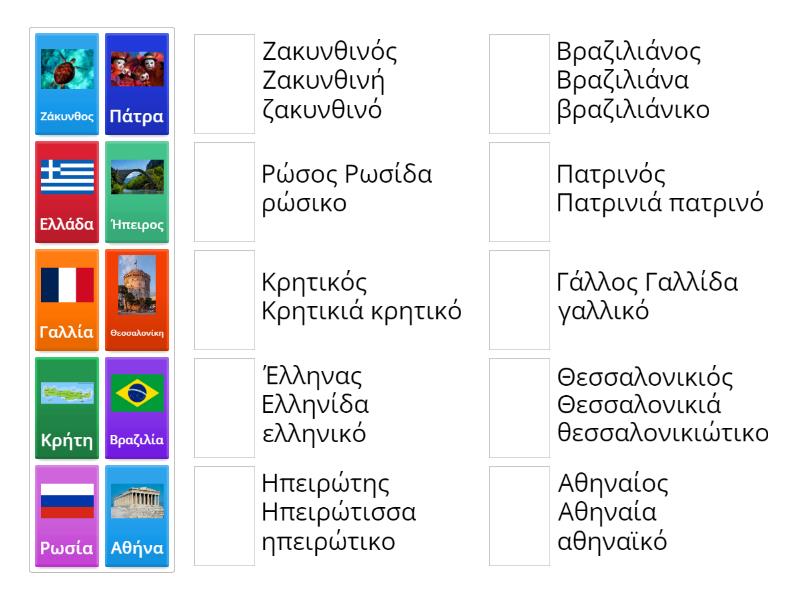 Κύρια εθνικά ονόματα και παράγωγα επίθετα - Match up