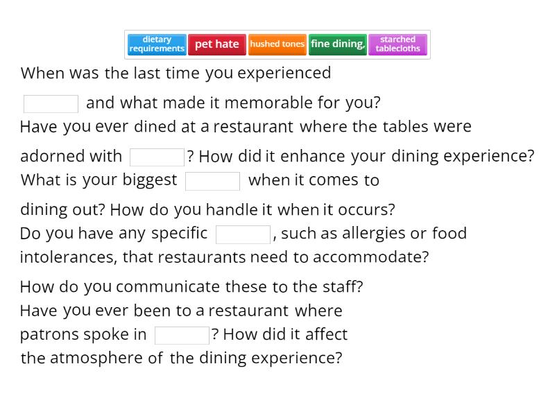 Fine dining - Complete the sentence