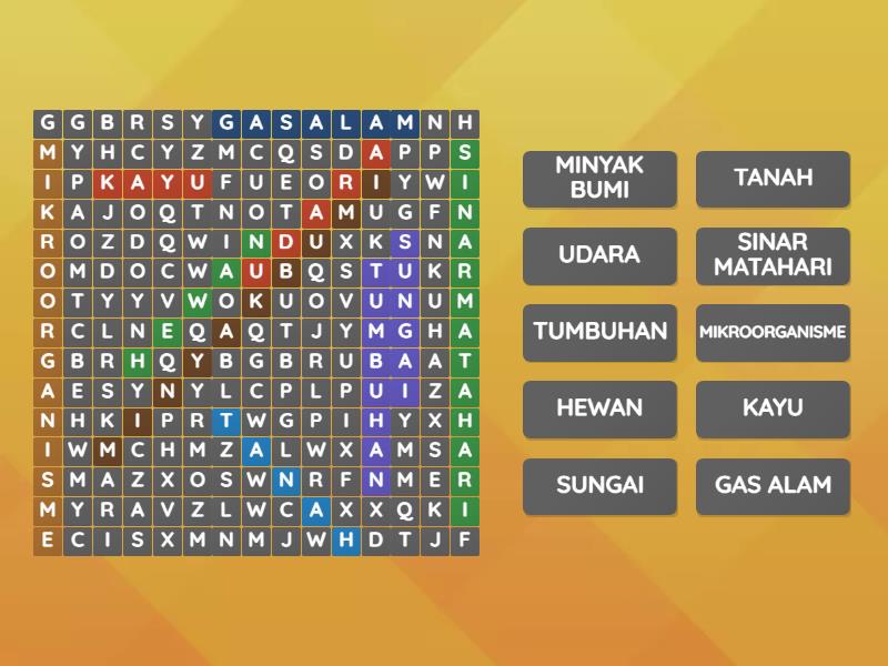 Sumber daya alam - Wordsearch
