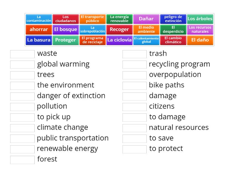 SP3 Unit 5 El medio ambiente - Match up