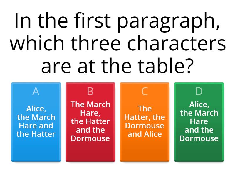 Comprehension questions: Alice's Adventures in Wonderland - اختبار تنافسي