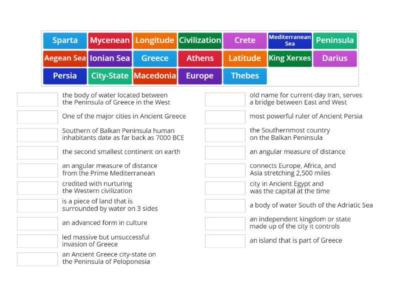 SS Greece Vocabulary - Match up