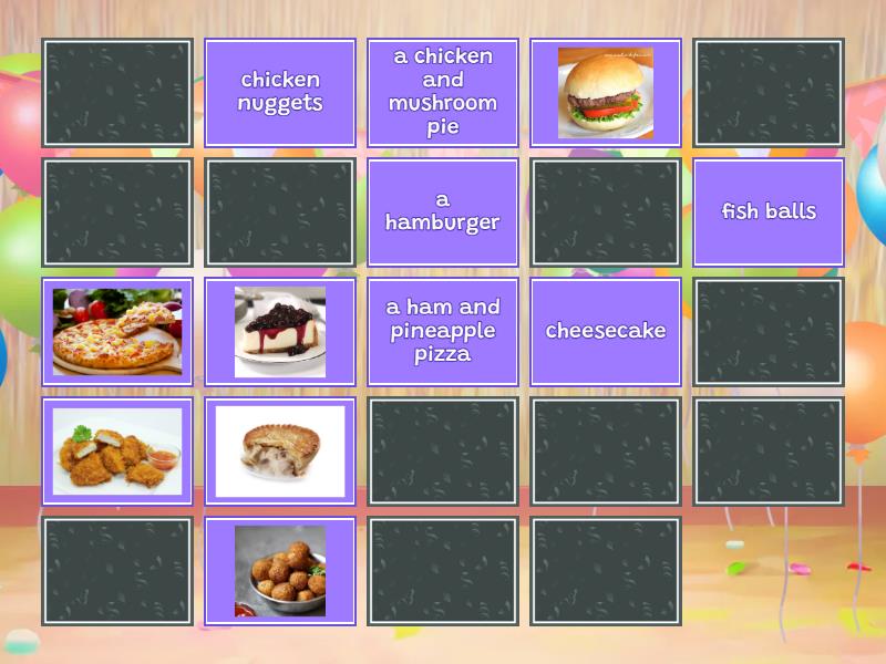 Ready for the party (food names) - Matching pairs