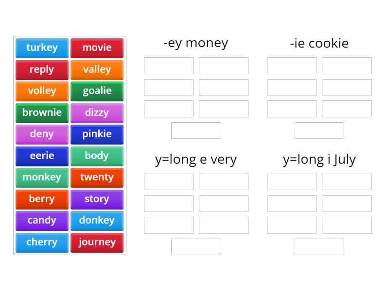 final -y, -ey and -ie - Group sort