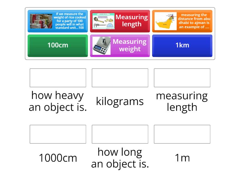 Measurement of length and weight ; Match the following: - Match up
