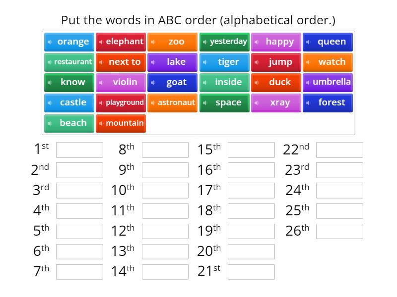 Alphabetical Order - Rank order