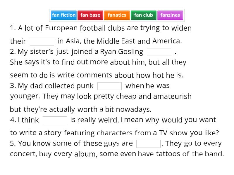 Words related to fan - Complete the sentence