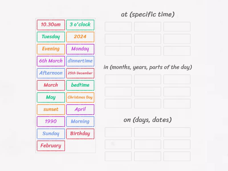 Preposition time - Group sort