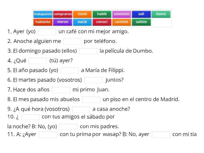 Pretérito indefinido (frases) - Parola mancante