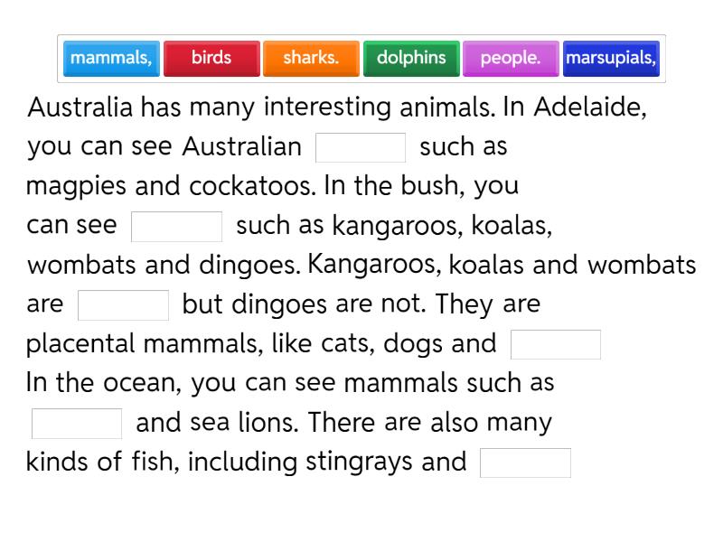 Australian Animals - Complete the sentence